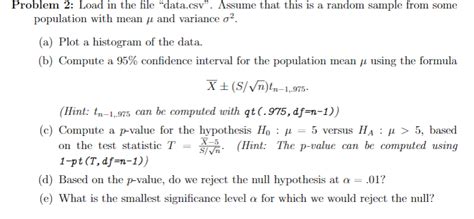 Use R Language To Solve Question Below Datacsv