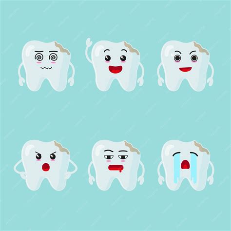 Premium Vector Cute Teeth Cavity Vector Tooth Character Expression