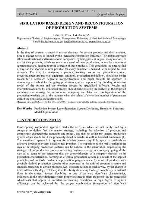 Pdf Simulation Based Design And Reconfiguration Of Production Systems