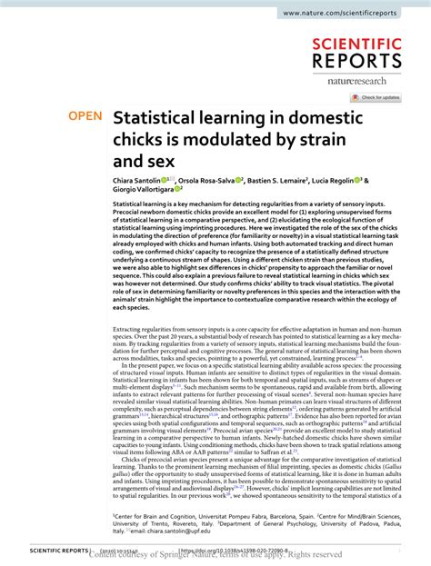 Pdf Statistical Learning In Domestic Chicks Is Modulated By Strain