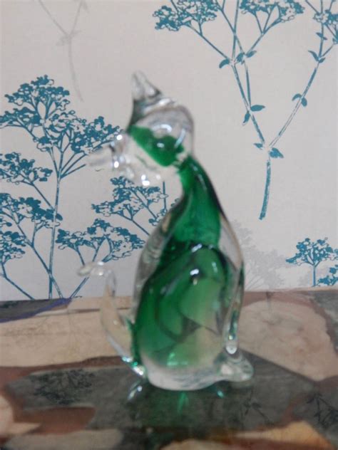 Cat Figurine Murano Glass Venetian Art Glass Vintage Green