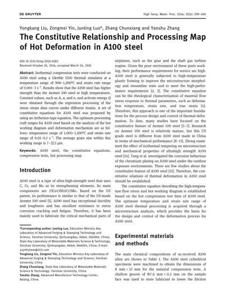 Pdf The Constitutive Relationship And Processing Map Of Hot Deformation In A100 Steel