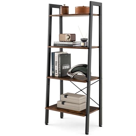 Costway 4 Tier Wood Ladder Shelf Ladder Bookcase Bookshelf Display Rack