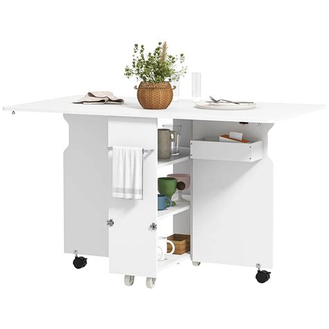 Ebern Designs Foldable Dining Table Rolling Drop Leaf Table With Box