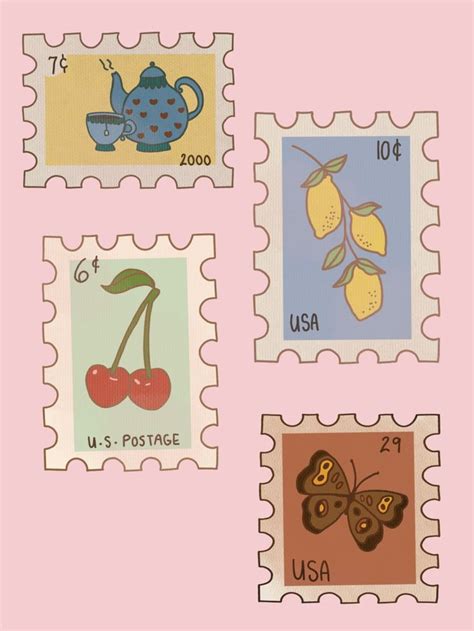 Hand Drawn Postal Stamp Clip Art Scrapbook Printing Sticker Art Scrapbooking Stamps