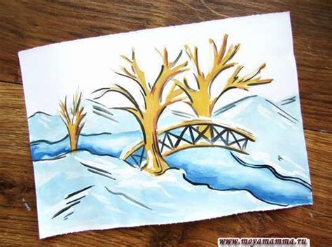 Зимний пейзаж гуашью Мастер класс для детей