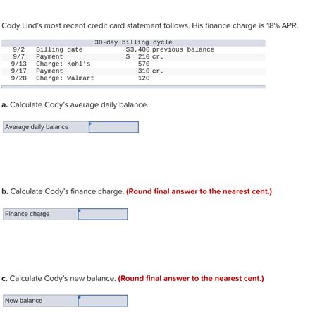 Solved Cody Linds Most Recent Credit Card Statement