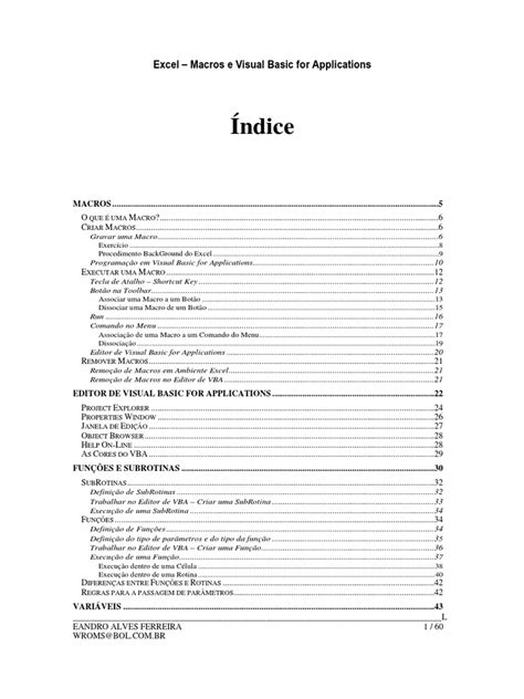 Livro Tecnicos Apostila Excel Vba Completa Portugues Pdf