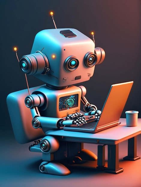 premium ai image cyborg robot is typing on laptop keyboard future of
