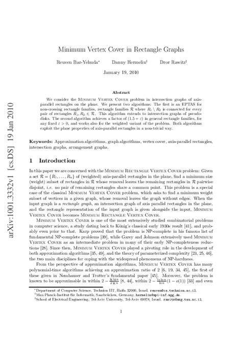 Pdf Vertex Cover Algorithms For Rectangle Graphs