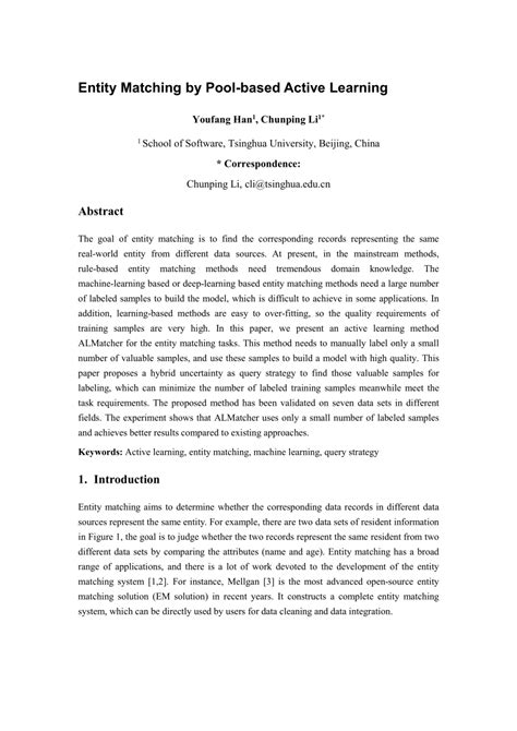 Pdf Entity Matching By Pool Based Active Learning