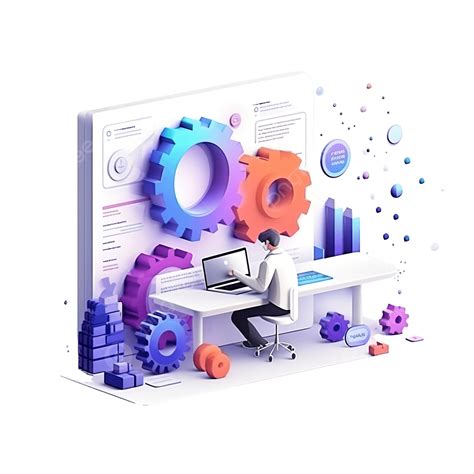 minimal 3d illustration web maintenance concept landing page gear seo