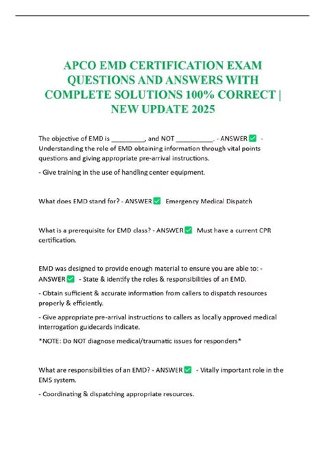 Apco Emd Certification Exam Questions And Answers With Complete