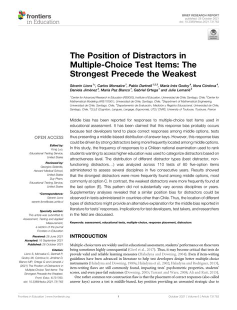 Pdf The Position Of Distractors In Multiple Choice Test Items The Strongest Precede The Weakest