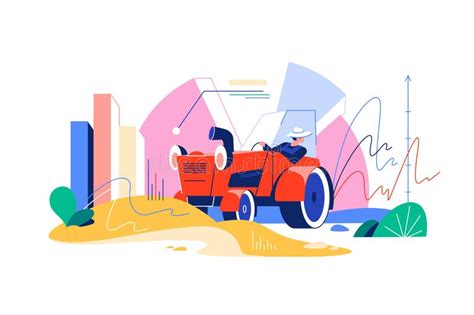 Tractor Agrícola Con Cosecha De Conductores Ilustración del Vector