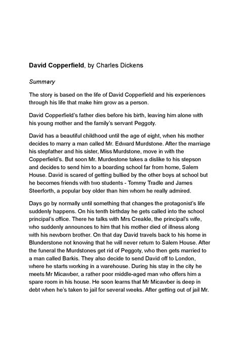 David Copperfield Summary Docsity