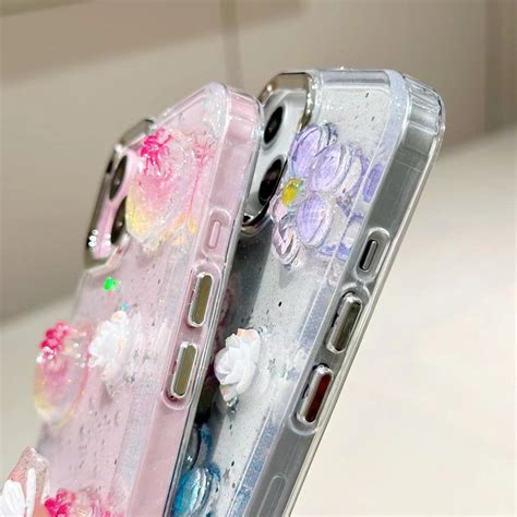 For Iphone 15 3d Flower Glitter Epoxy Tpu Phone Case Colorful Flowers