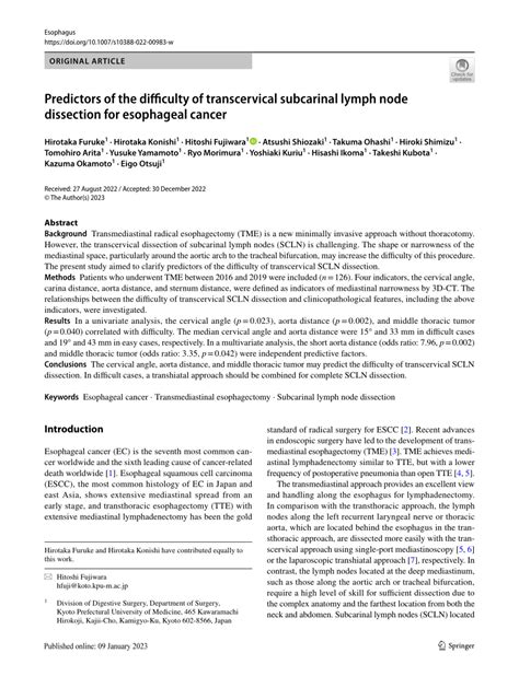 Pdf Predictors Of The Difficulty Of Transcervical Subcarinal Lymph