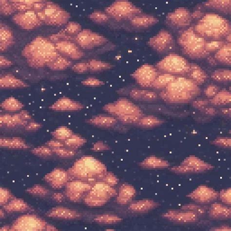stunning pixel art depicting a serene night sky with clouds and