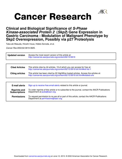 Pdf Clinical And Biological Significance Of S Phase Kinase Associated