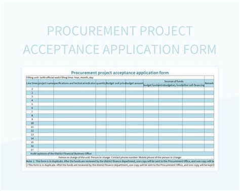Procurement Project Acceptance Application Form Excel Template And