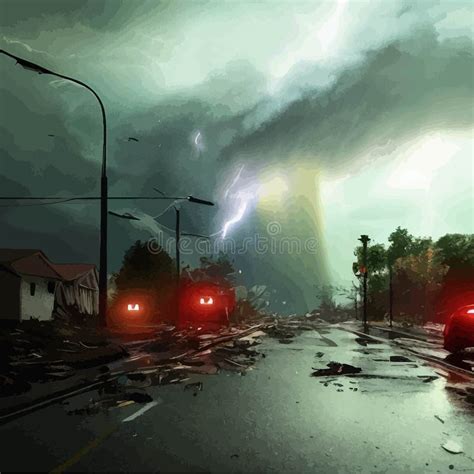 Destructive Tornado Destroys House Trees Will Break Bad Weather Stock