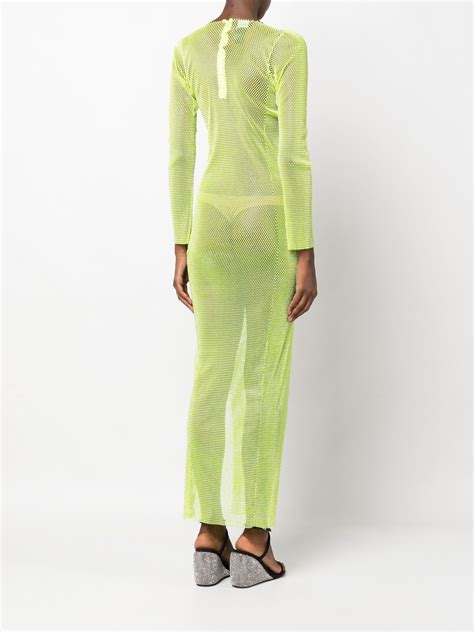 Santa Brands Diamonds Rhinestone Embellished Mesh Maxi Dress In Green