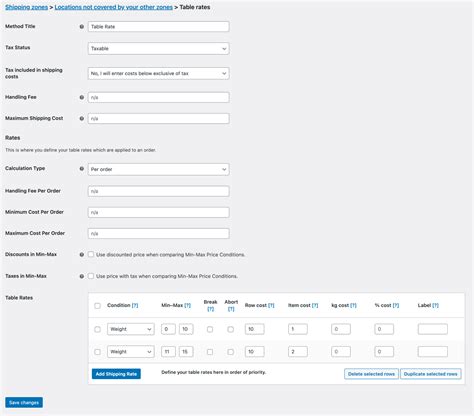 Woocommerce Table Rate Shipping