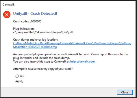 unify 1 8 crashing cakewalk with default patch questions about unify