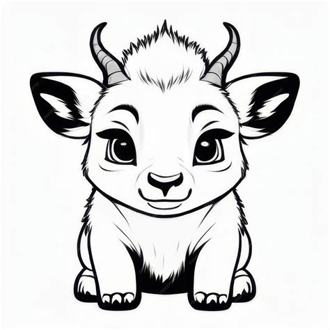 Saiga Outline Black And White Cute Coloring Book Premium Ai Generated