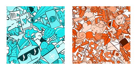 도시 라이프 스타일 라인 아이콘그래피 패턴 세트 미친 낙서 추상 벡터 배경입니다 기괴한 거리 예술 요소와 트렌디 한 선형 스타일 콜라주 T Lounge에 대한 스톡