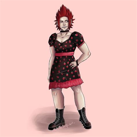 A Drawing Of A Woman With Red Hair Wearing A Black Dress And Boots