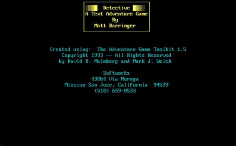 Detective A Text Adventure Game 1993 Detective Game Free Online Detective Game