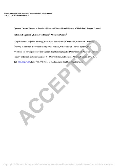 Pdf Dynamic Postural Control In Female Athletes And Non Athletes Following A Whole Body