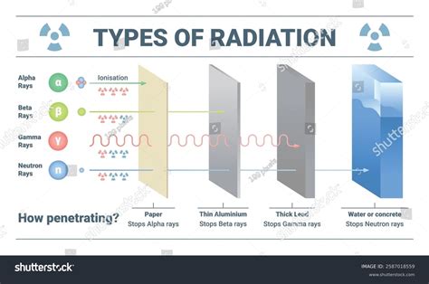 Various Types Radiation Their Levels Penetration Stock Vector Royalty