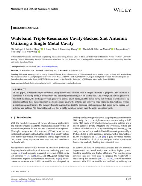 Wideband Triple‐resonance Cavity‐backed Slot Antenna Utilizing A Single