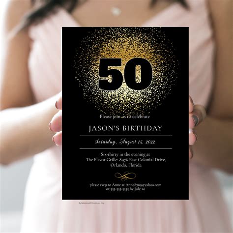 Download Now Black And Gold 50th Birthday Invitation