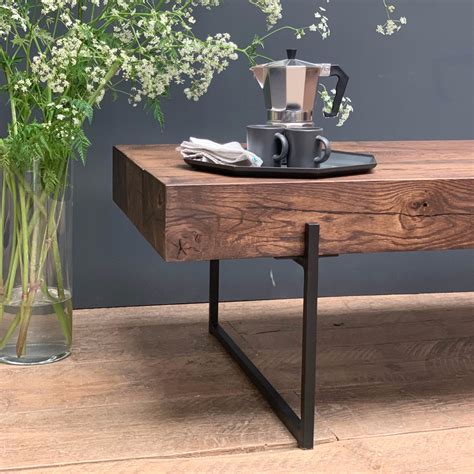 Solid Smoked Oak Beam Coffee Table Willen Rose