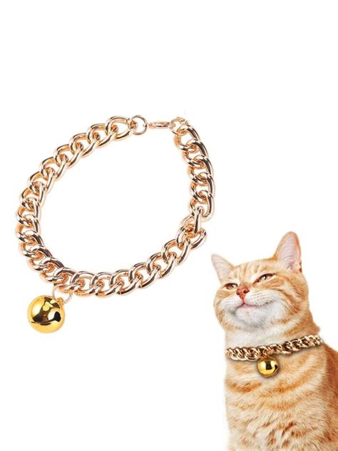 Cat And Puppy Don Chain Collar With Bell Aluminum Chain 95 Inch Length
