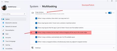 Disable Or Enable Snap Window Without Dragging All The Way To Screen