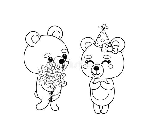 Coloring Page Boy Is Giving Bouquet Of Chamomiles Black And White