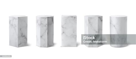흰색 배경에 설정 된 고전적인 현실적인 흰색 대리석 3d 연단 박물관 대리석에 대한 스톡 벡터 아트 및 기타 이미지 대리석 대리석 효과 블록 Istock