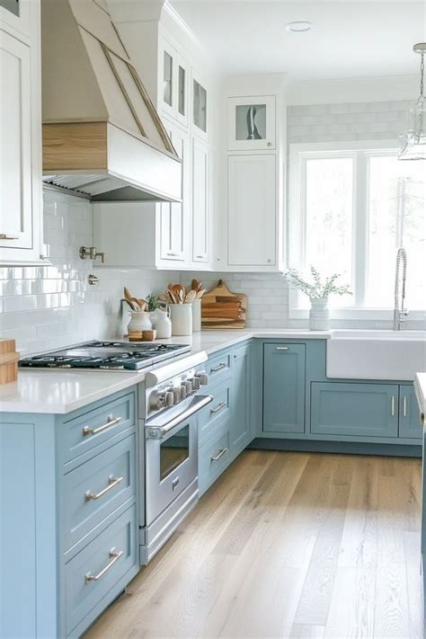 Coastal And Beachy Two Tone Kitchen Cabinet Ideas Coastal Kitchen
