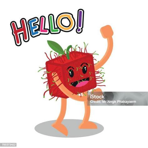웃는 Rambutan 과일 만화 마스코트 캐릭터 흰색 배경에 고립 건강한 생활방식에 대한 스톡 벡터 아트 및 기타 이미지