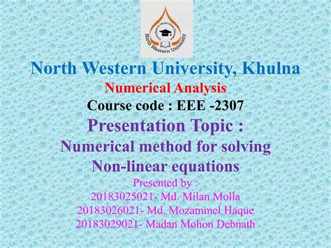 Numerical Method For Solving Non Linear Equations Ppt