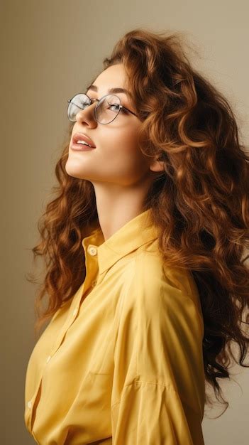 Mujer Llevando Anteojos Largo Pelo Rizado Foto Premium