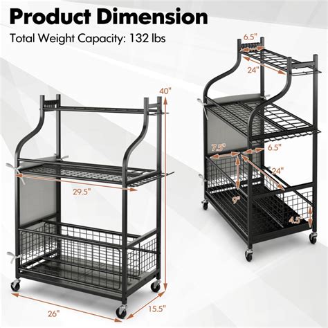 Garden Tool Organizer With Wheels And Hooks Costway