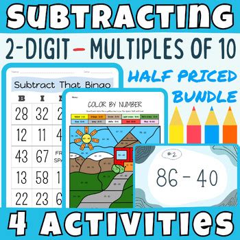 Subtracting Base Ten Place Value Two Digit Numbers COLOR TASK CARD SCOOT GAMES