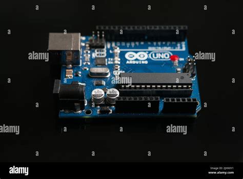 Arduino UNO Board On Black Background Stock Photo Alamy
