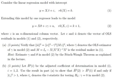 Solved Consider The Linear Regression Model With Intercept Y